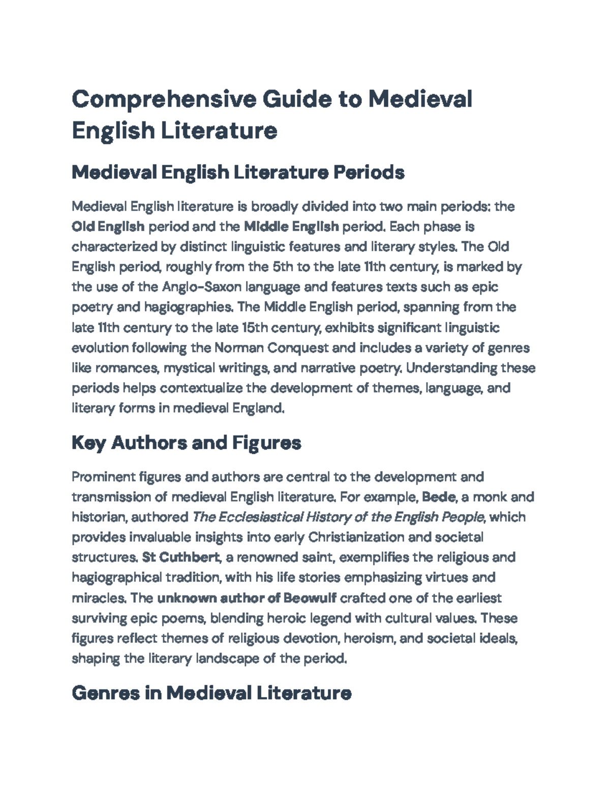 Comprehensive Guide to Medieval English Literature: Concepts & Themes ...