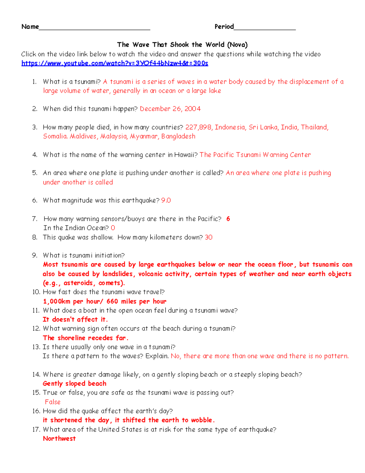 Wave That Shook The World (Nova) Video Worksheet - Study Guide - Studocu