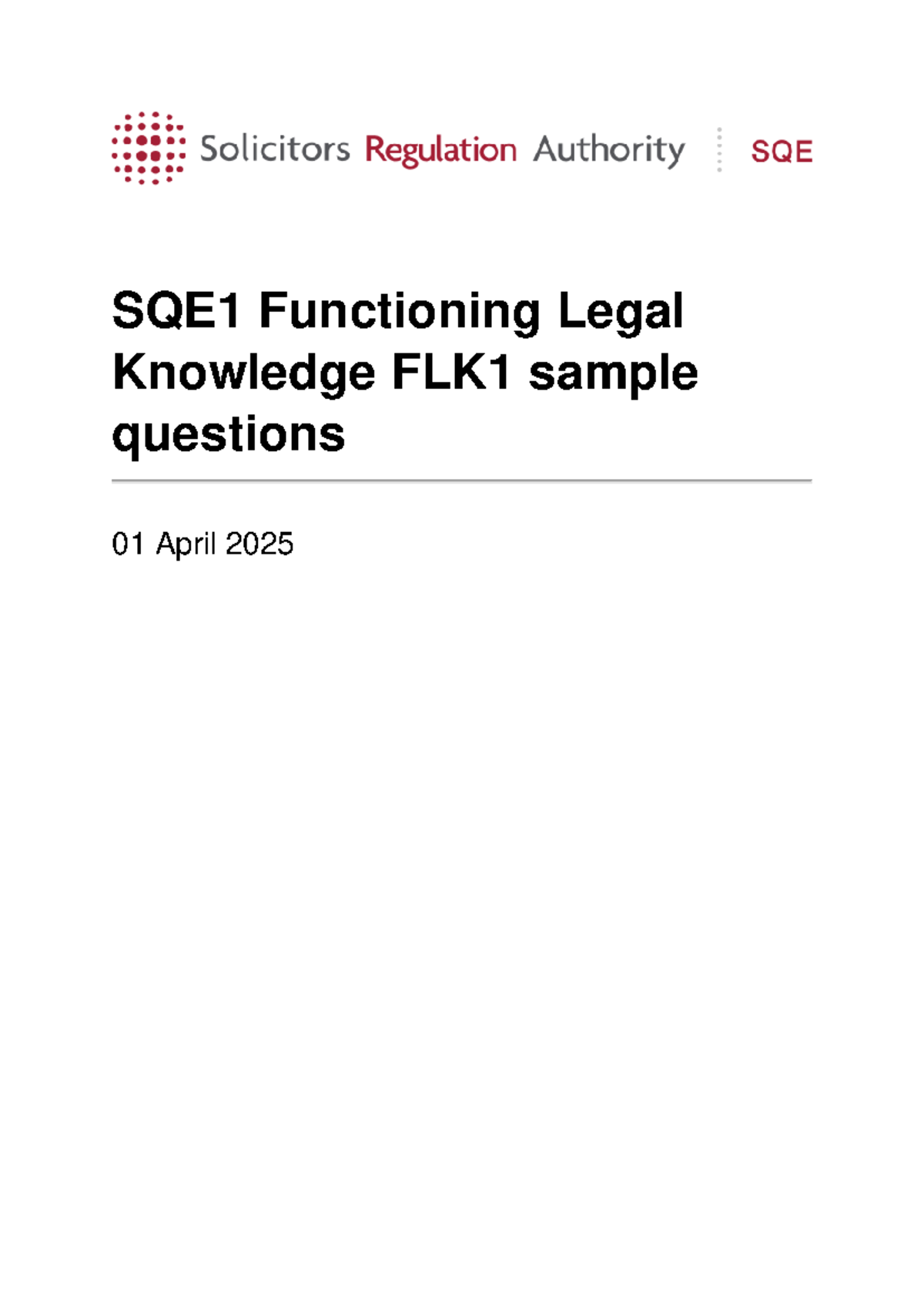 SQE1 FLK1 Sample Questions - Updated April 2025 - Studocu