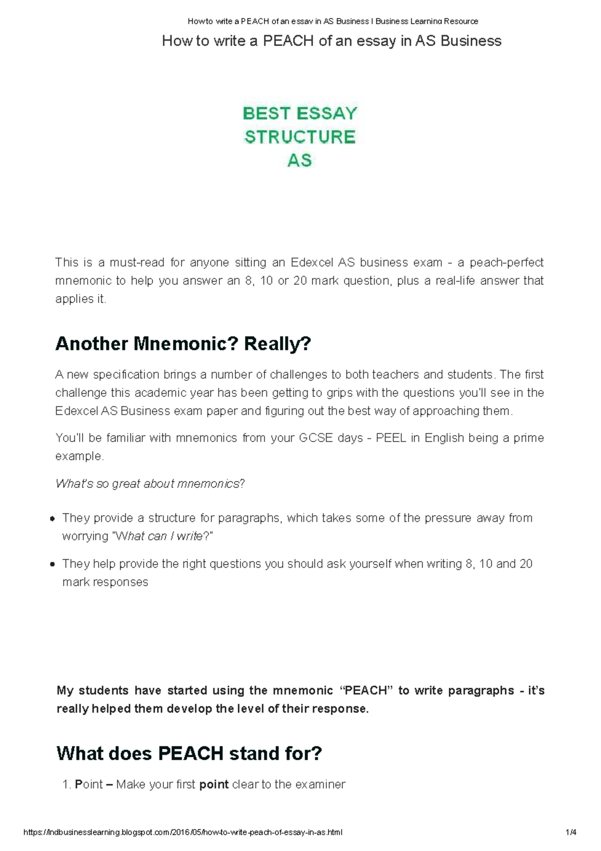 PEACH Essay Writing Guide for Edexcel AS Business Exam - Studocu