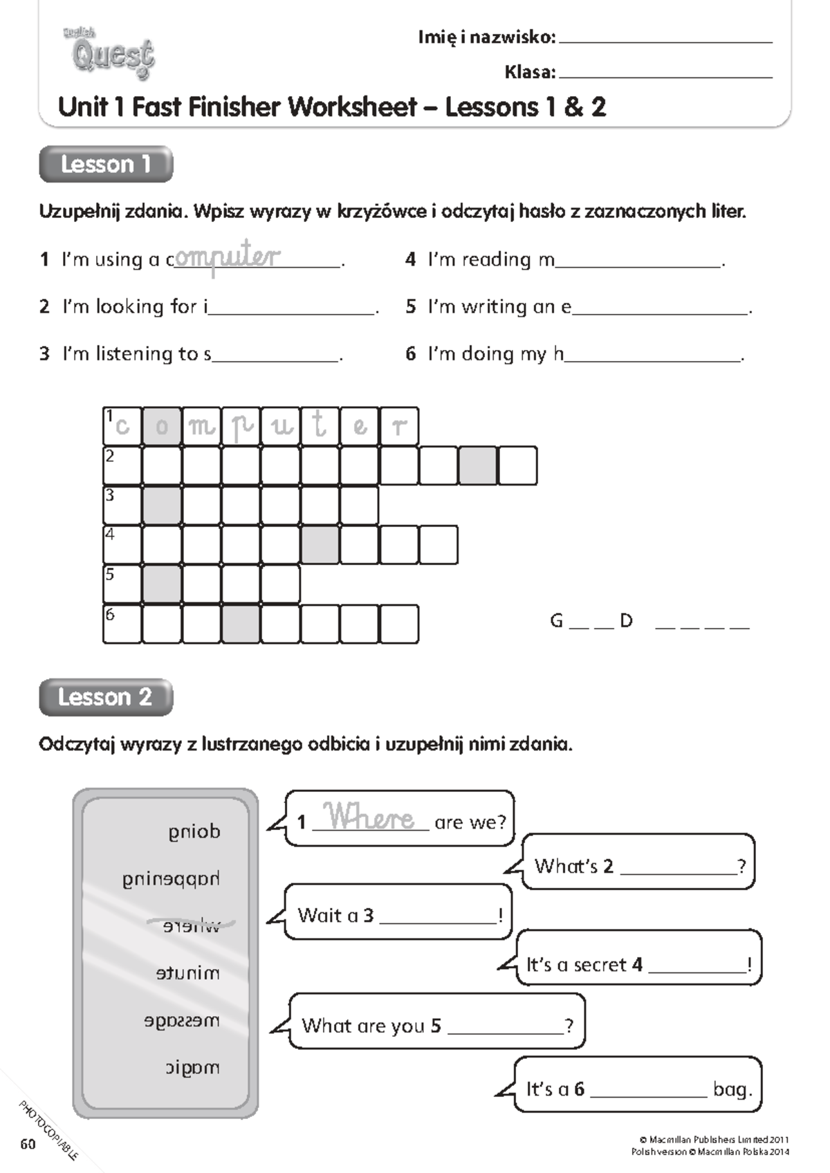 Unit 1 Fast Finisher Worksheet: Lessons 1 & 2 EQ3 TRF - Studocu