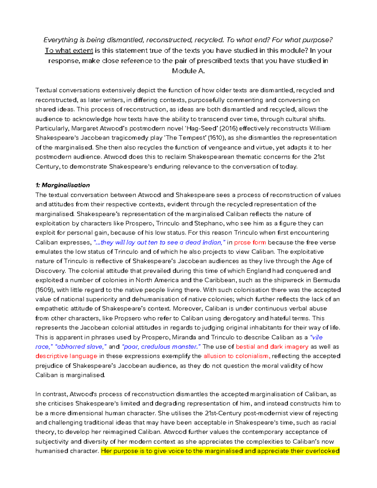 MOD A 2019 HSC Practice Essay: Exploring Textual Conversations in ...