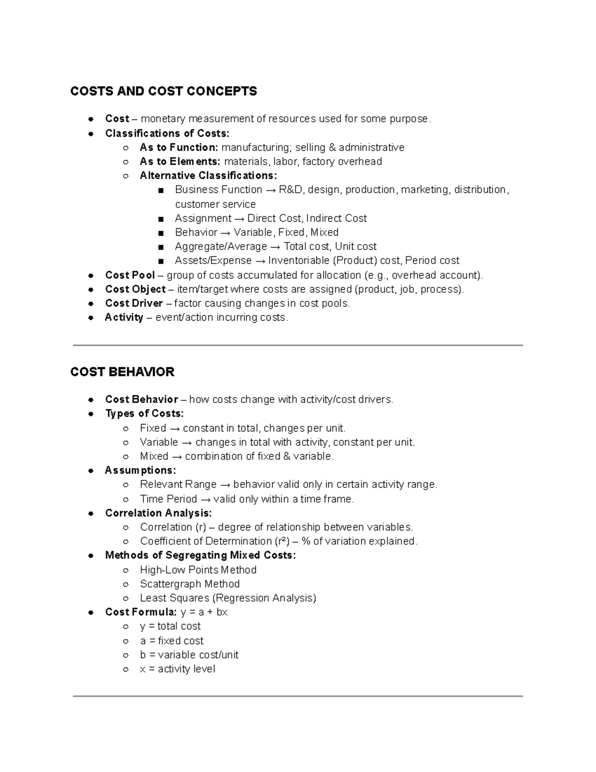 COSTS AND COST CONCEPTS: Understanding Cost Behavior and Classifications - Studocu