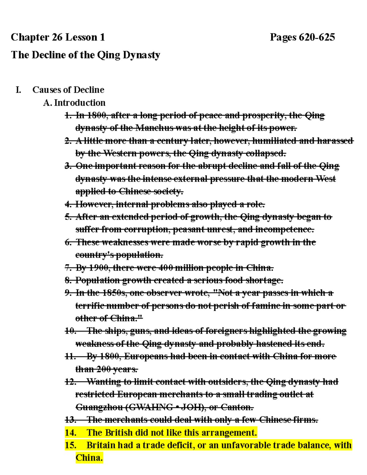 Qing Dynasty Decline: Chapter 26 Lesson 1 Notes (Course 15335870) - Studocu