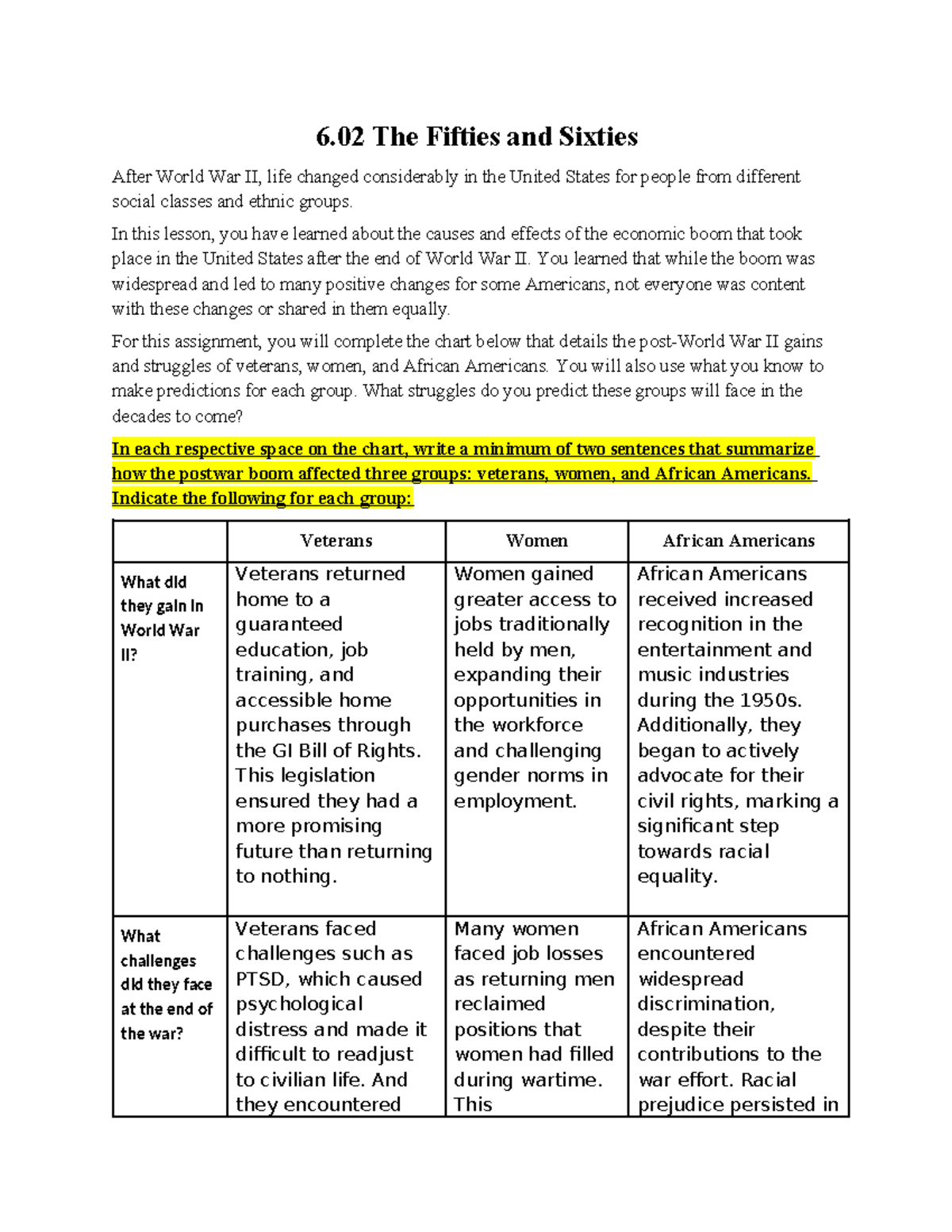 6.02 Post-WWII Gains and Struggles of Veterans, Women, and Blacks - Studocu