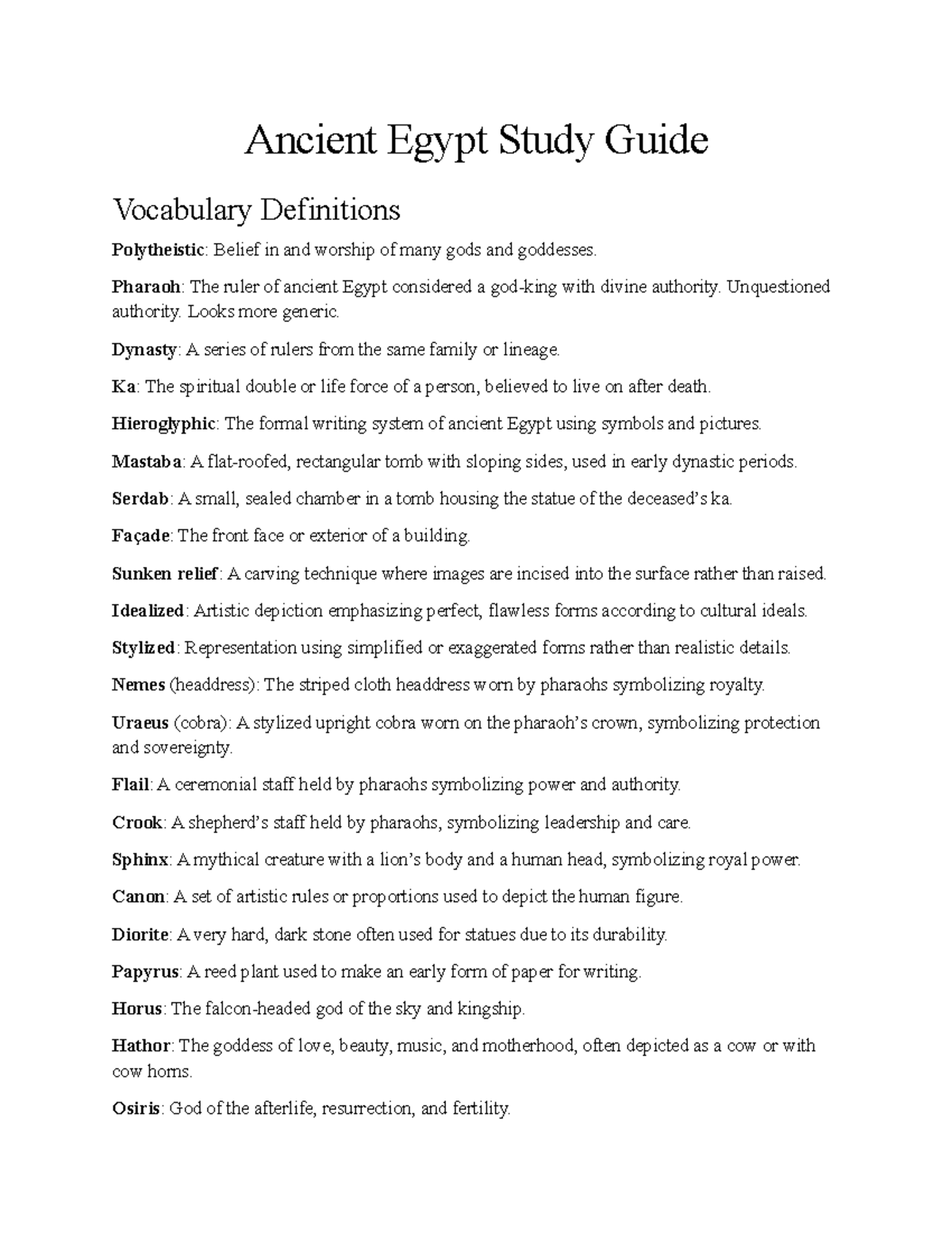 Ancient Egyptian Art & Architecture Study Guide (Key Definitions) - Studocu