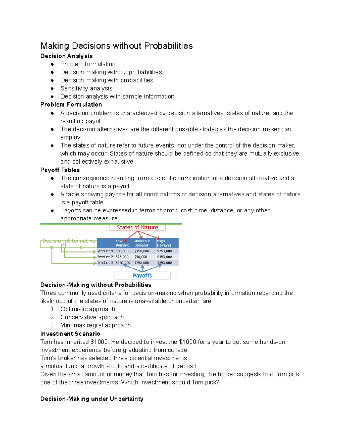 QMB Decision Theory - Lecture Notes & Practice Examples - Studocu