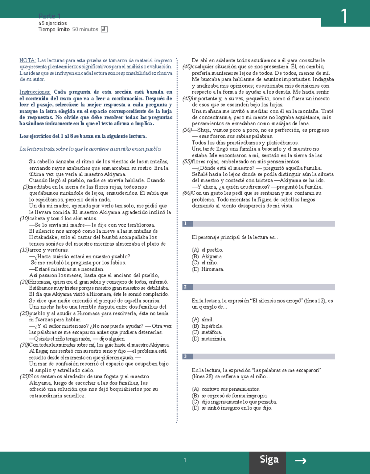 Guía práctica PAA Lectura y Redacción - 1 Parte 1 45 ejercicios Tiempo ...