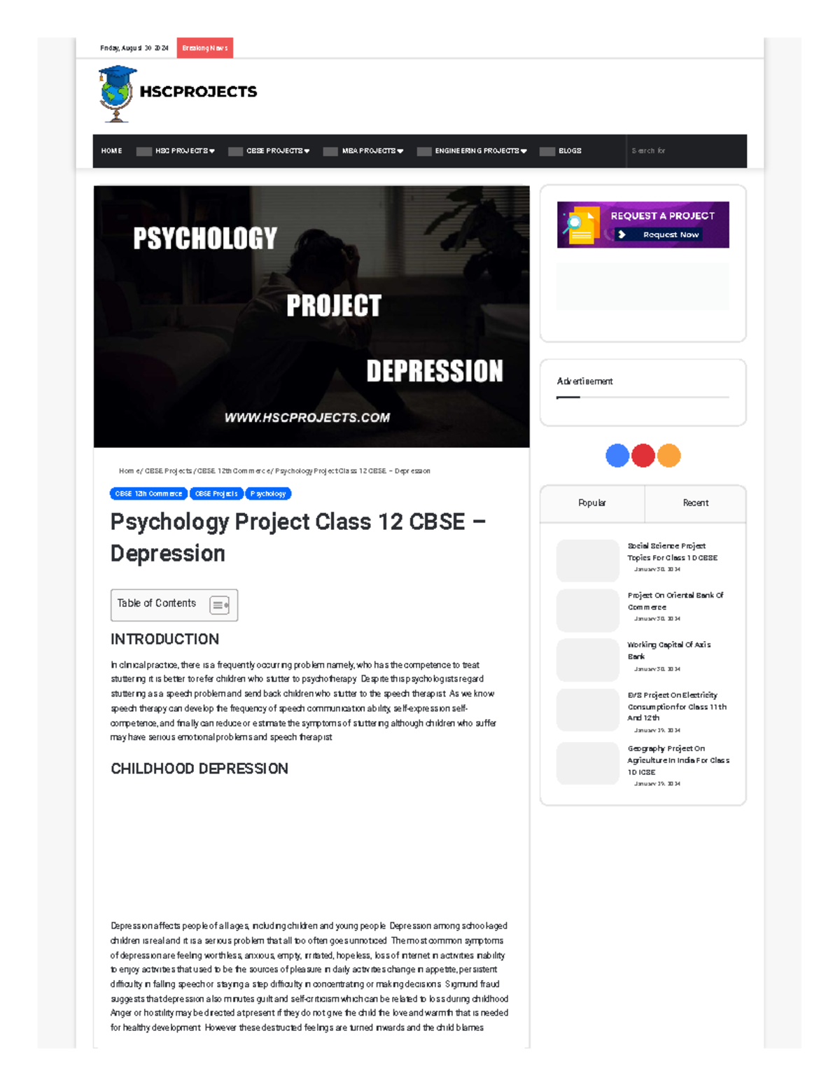 Psychology Project Class 12 CBSE: Understanding Childhood Depression ...