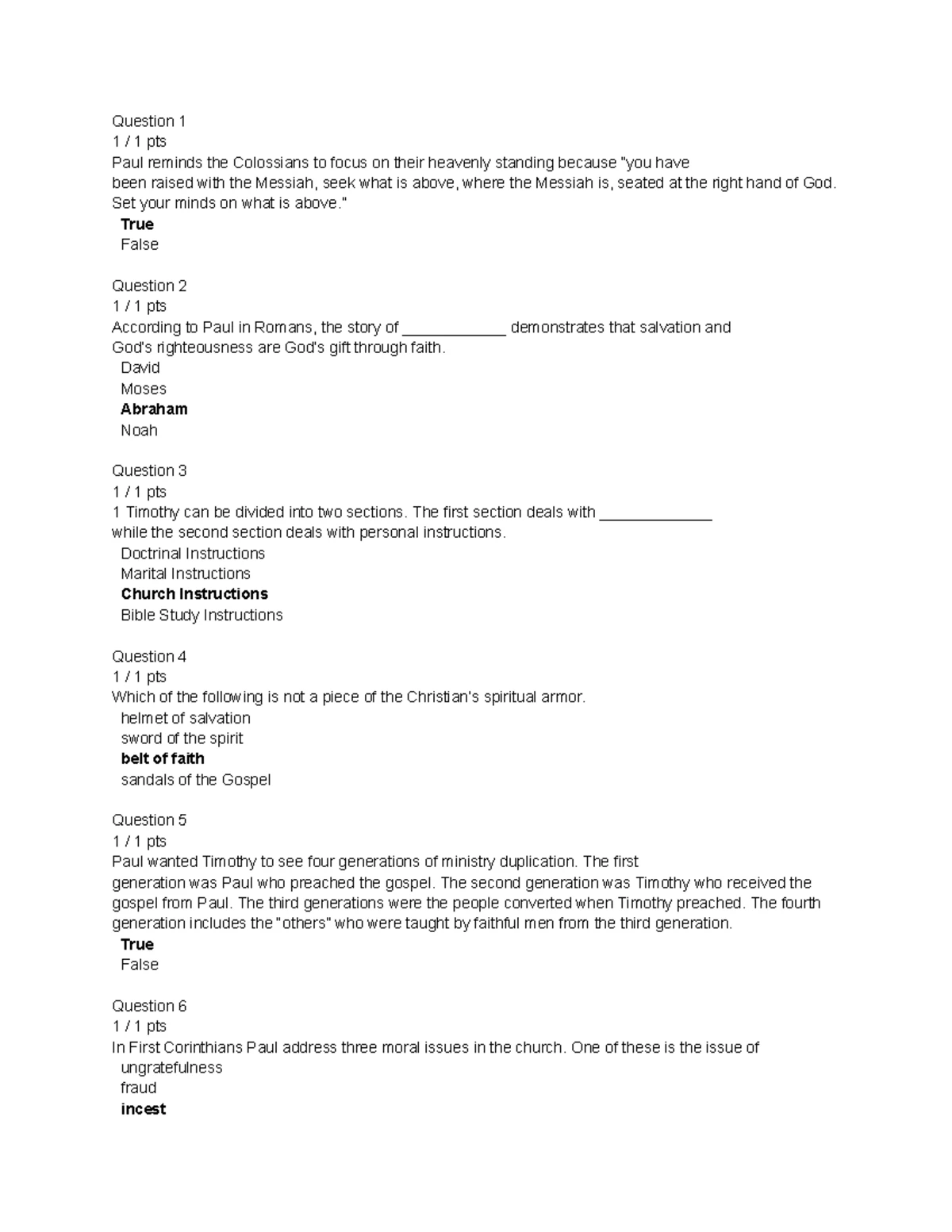 Quiz Paul's Letters BIBL104 Survey of Old and New Testament (C04 ...