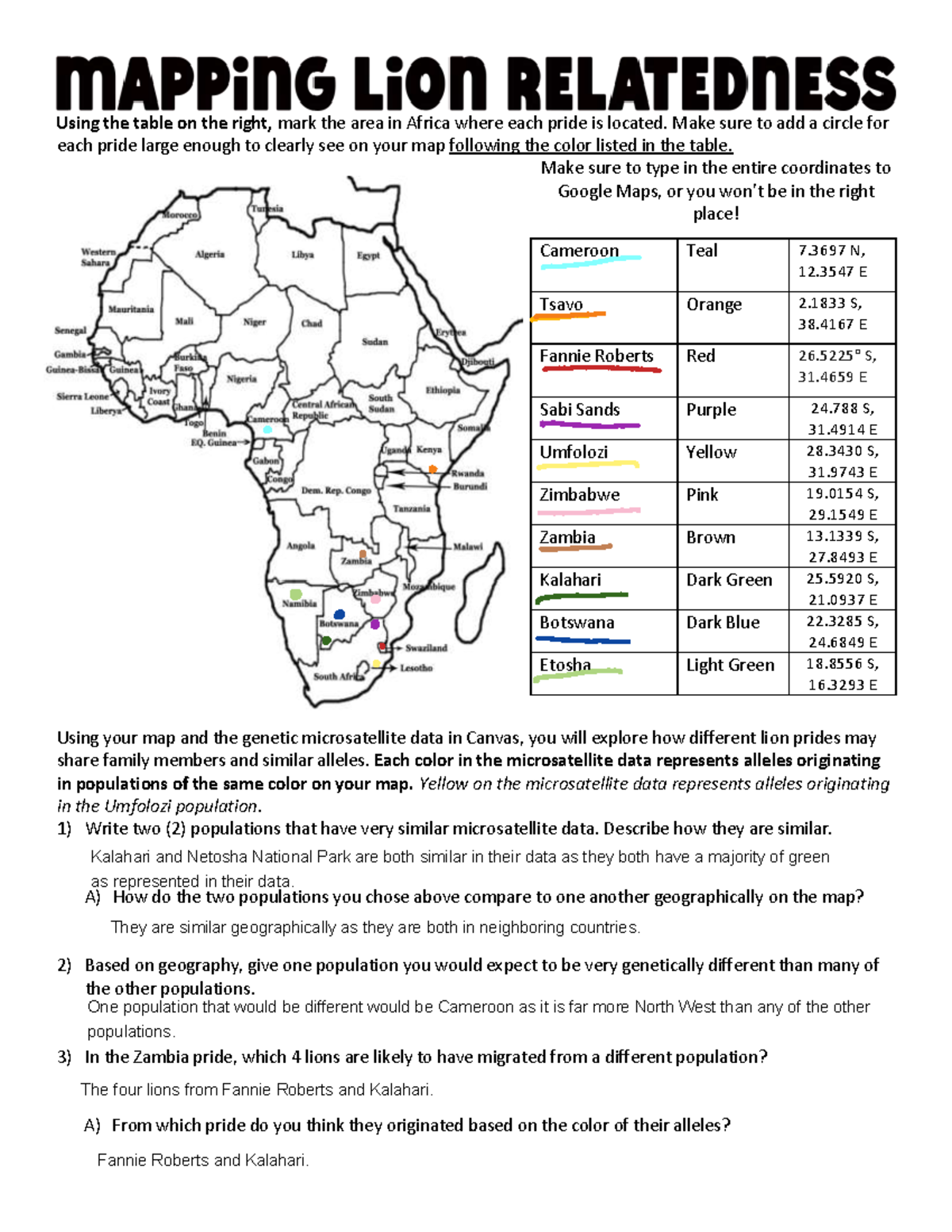 Mapping Lion Genetic Relationships in Africa: Analysis & Observations ...