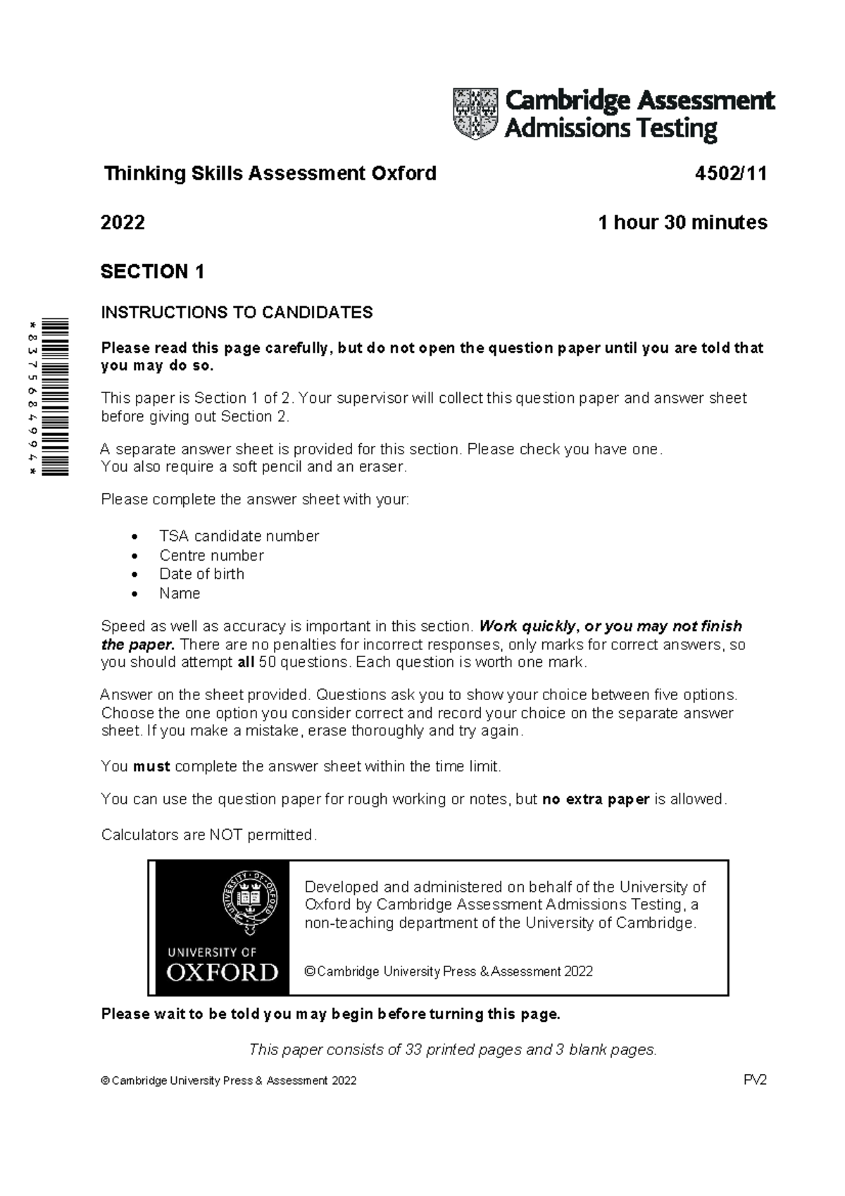 New TSA Thinking Skills Assessment 2022 Instructions and Guidelines ...