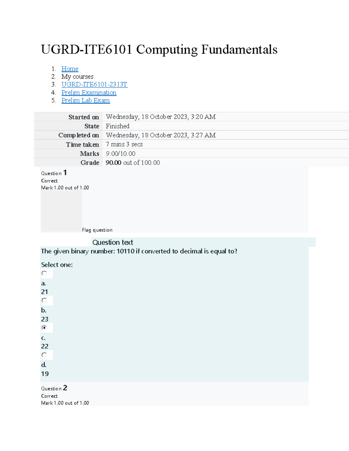 UGRD-ITE6101 Prelim Exam Results & Key Concepts in Computing - Studocu