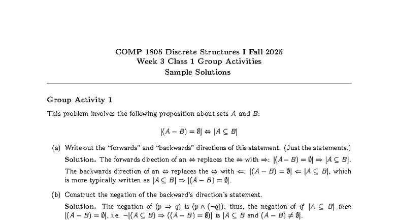 COMP 1805 Discrete Structures I Fall 2025 Week 3 Group Activity ...