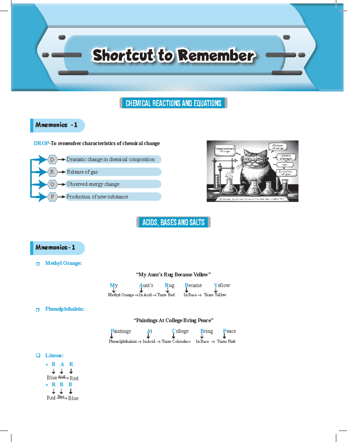 Class 10 Science: Mnemonics for Chemical Reactions & Key Concepts - Studocu