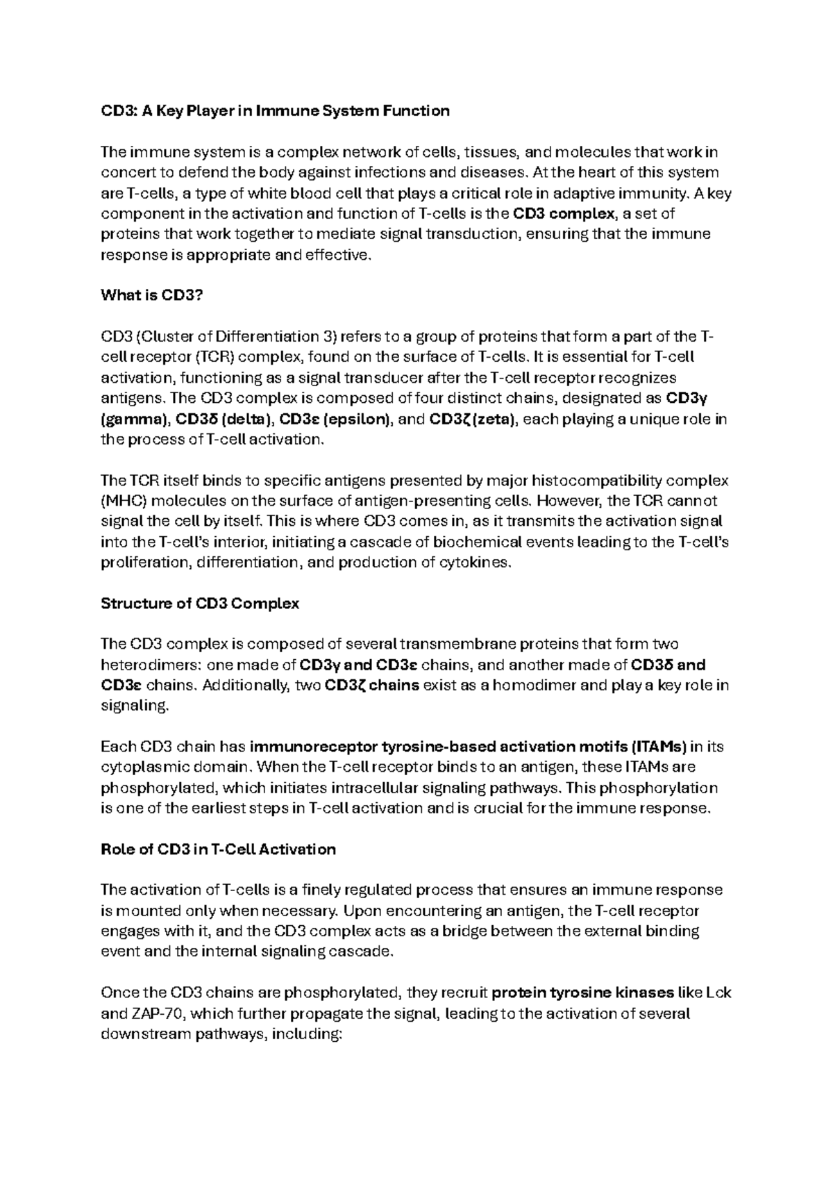 CD3 - Role in T-Cell Activation and Immune Response Summary - Studocu