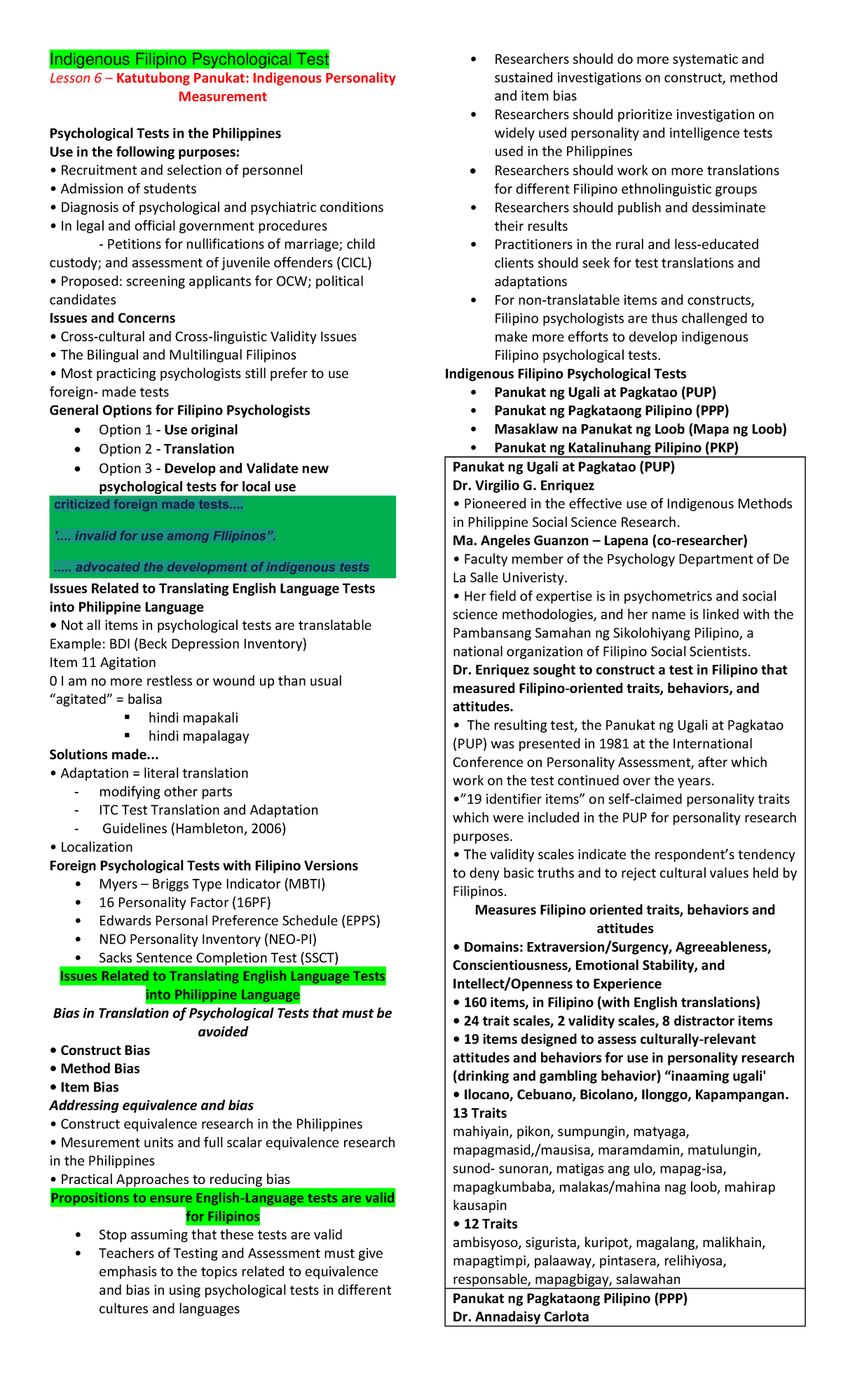 FIL - Indigenous Filipino Psychological Test: Overview & Insights - Studocu
