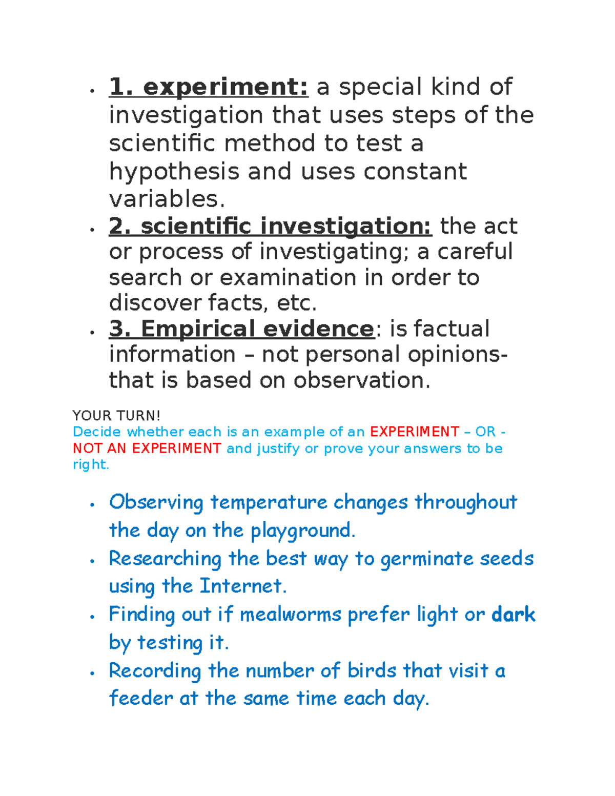 Investigation vs Experiment Questions (SCI101) - Studocu