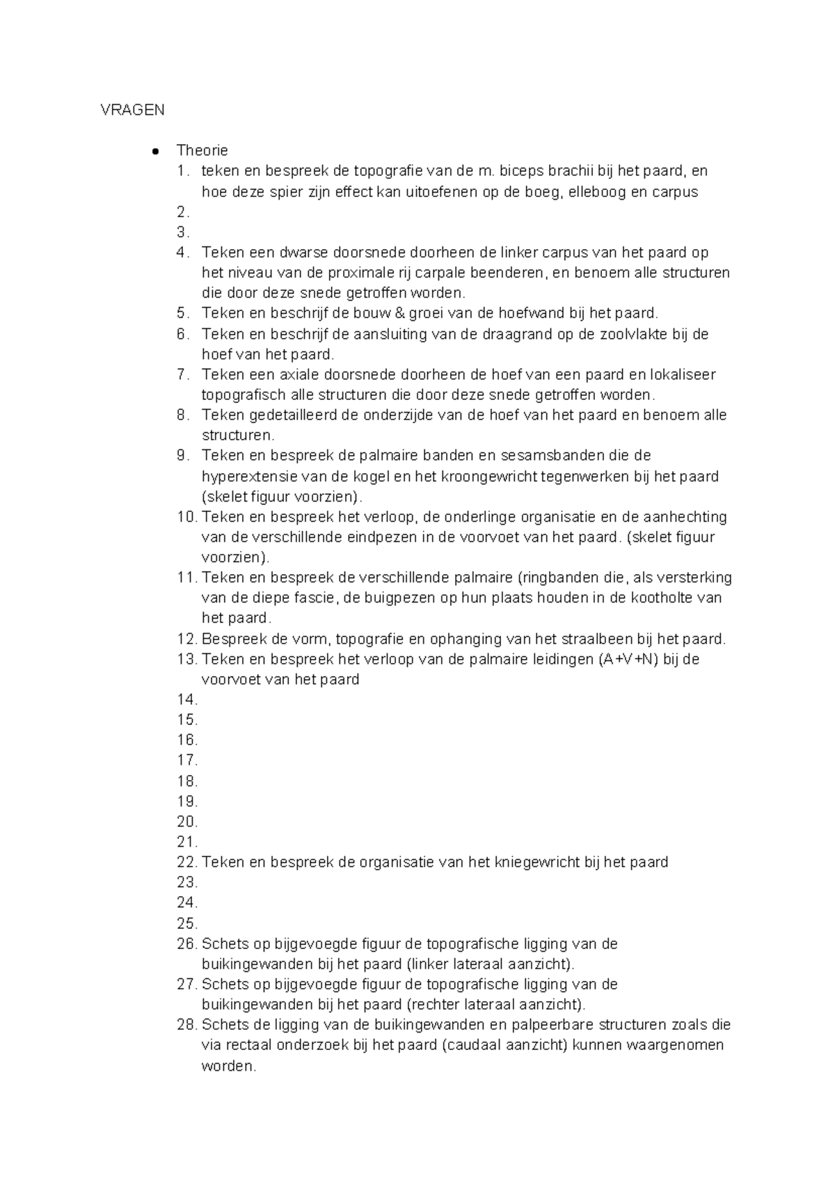 Tokla I: Examenvragen over Paard- en Rund Anatomie en Fysiologie - Studocu