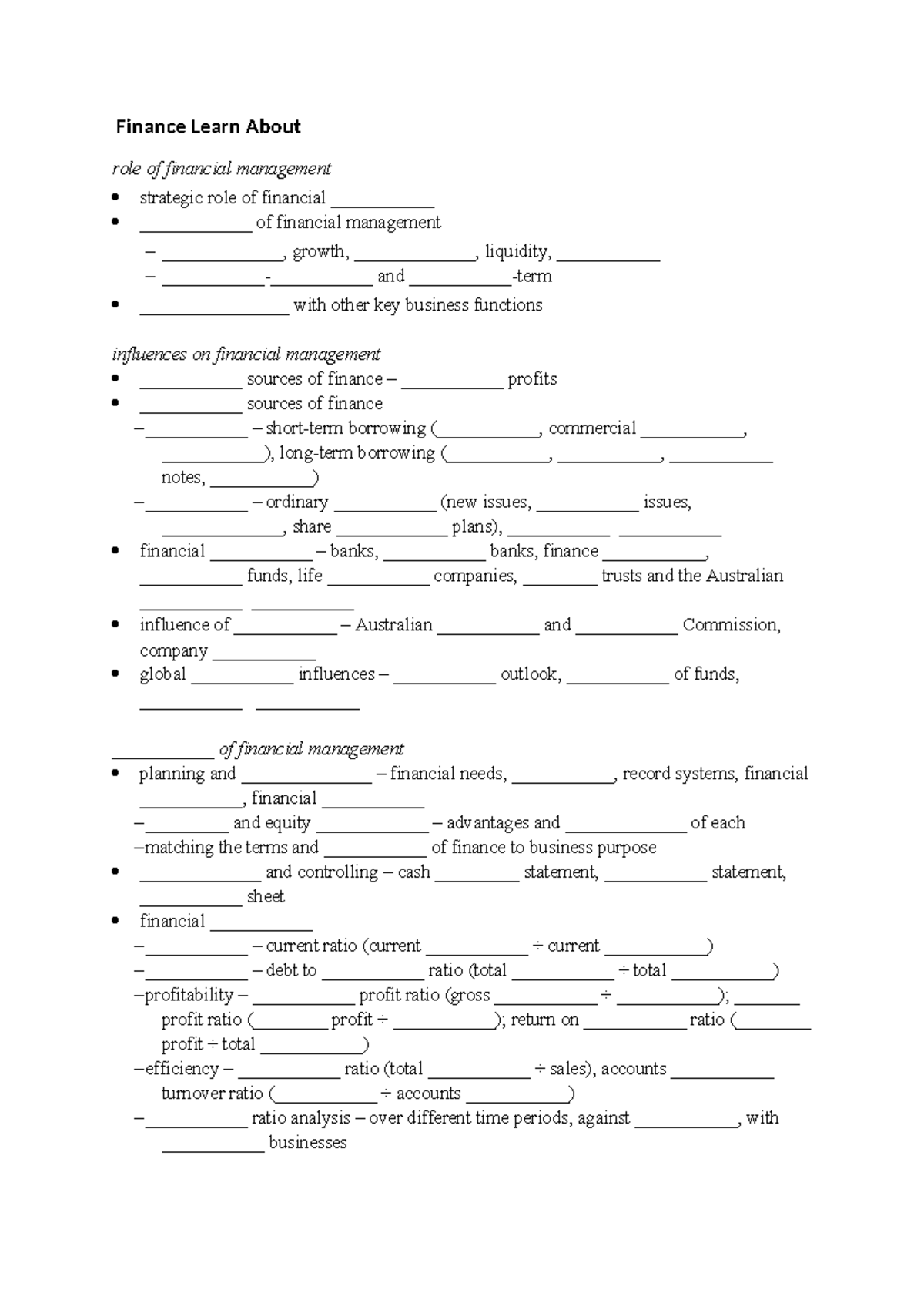 Finance and Operations Management Syllabus Fill-in-the-Blanks - Studocu