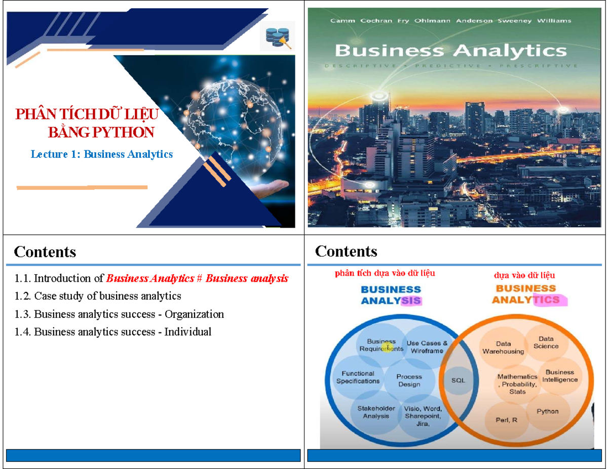PHÂN TÍCH DỮ LIỆU BẰNG PYTHON Lecture 1: Business Analytics 2 - Studocu