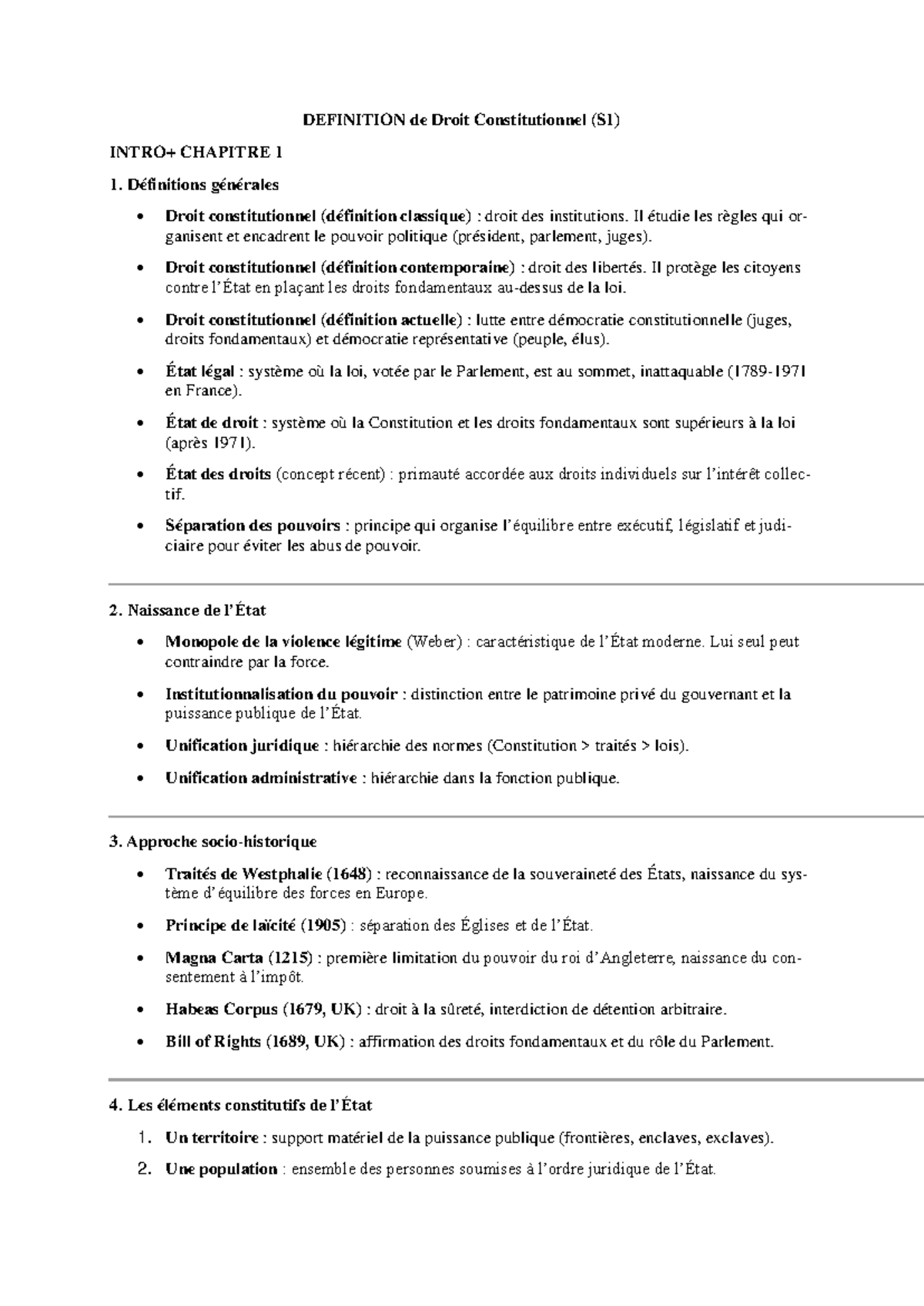 DEFINITION de Droit Constitutionnel (S1) - Chapitre 1: Concepts Clés ...