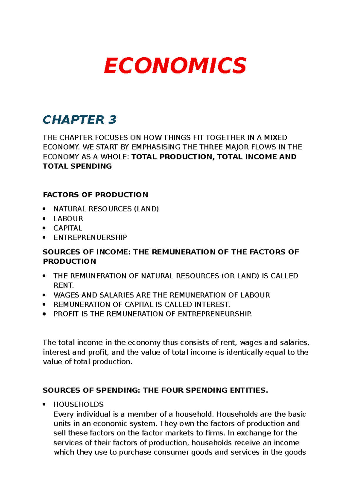 ECON 101: Chapter 3 - Understanding Mixed Economy Flows - Studocu