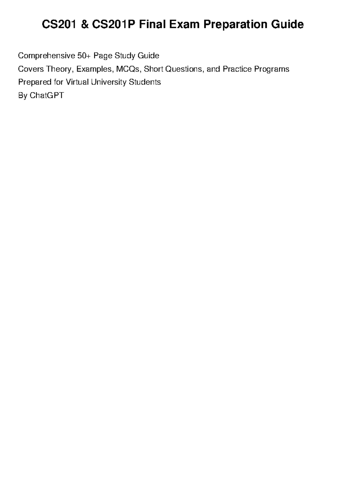 CS201 Final Exam Prep Guide: Theory, Examples, and Practice - Studocu