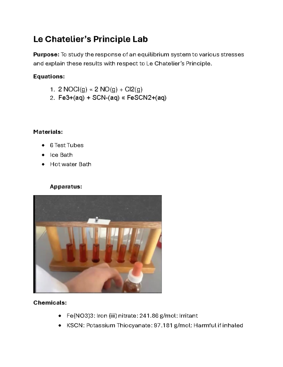 Le Chatelier's Principle Lab Report: Analyzing Equilibrium Responses ...