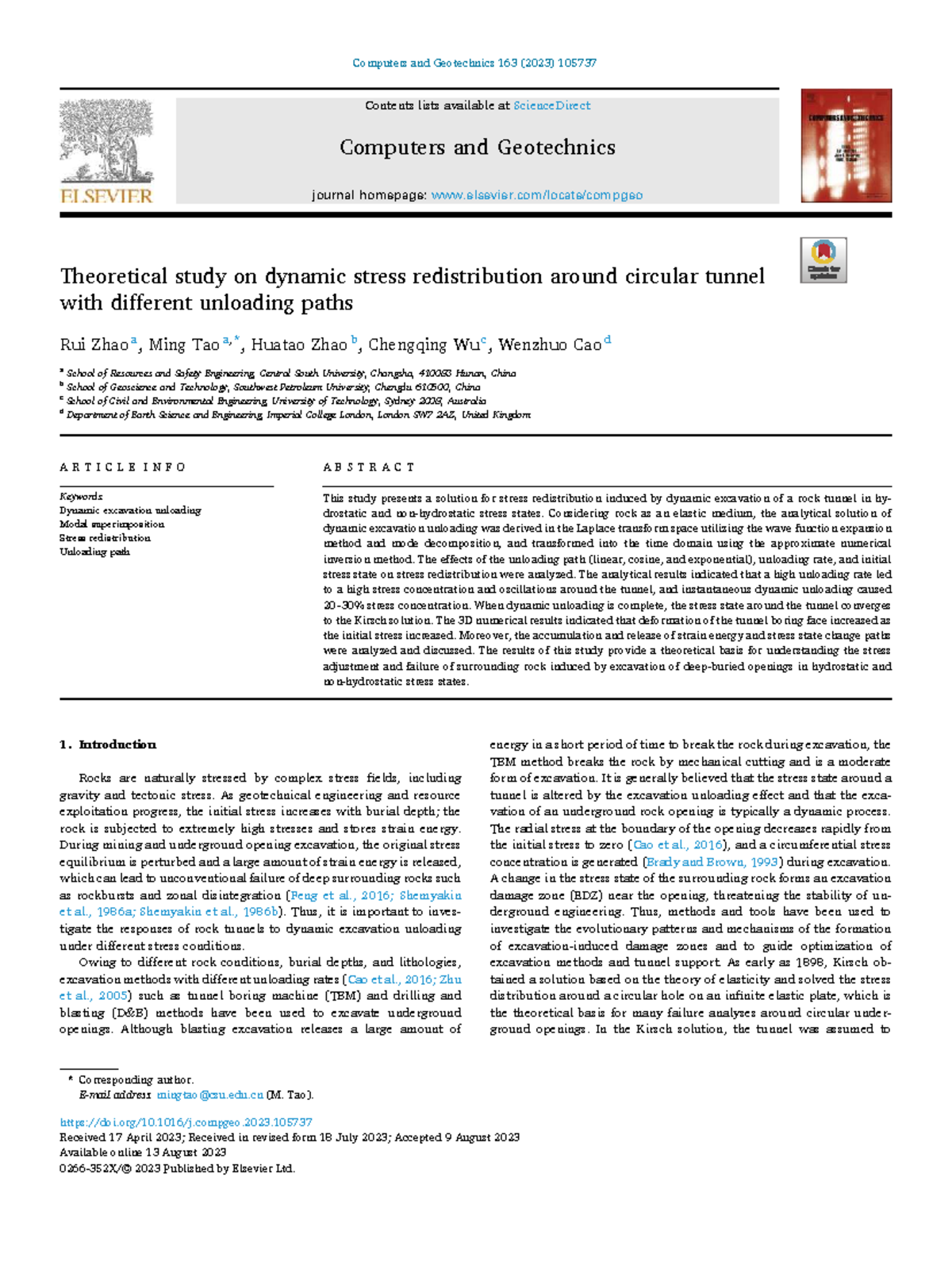 Theoretical Study on Dynamic Stress Redistribution in Circular Tunnels ...