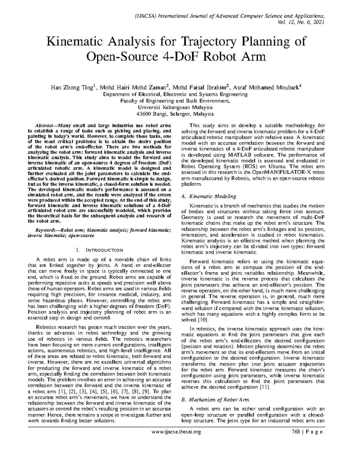 Kinematic Analysis for Trajectory Planning of Robot Arm (IJACSA) - Studocu