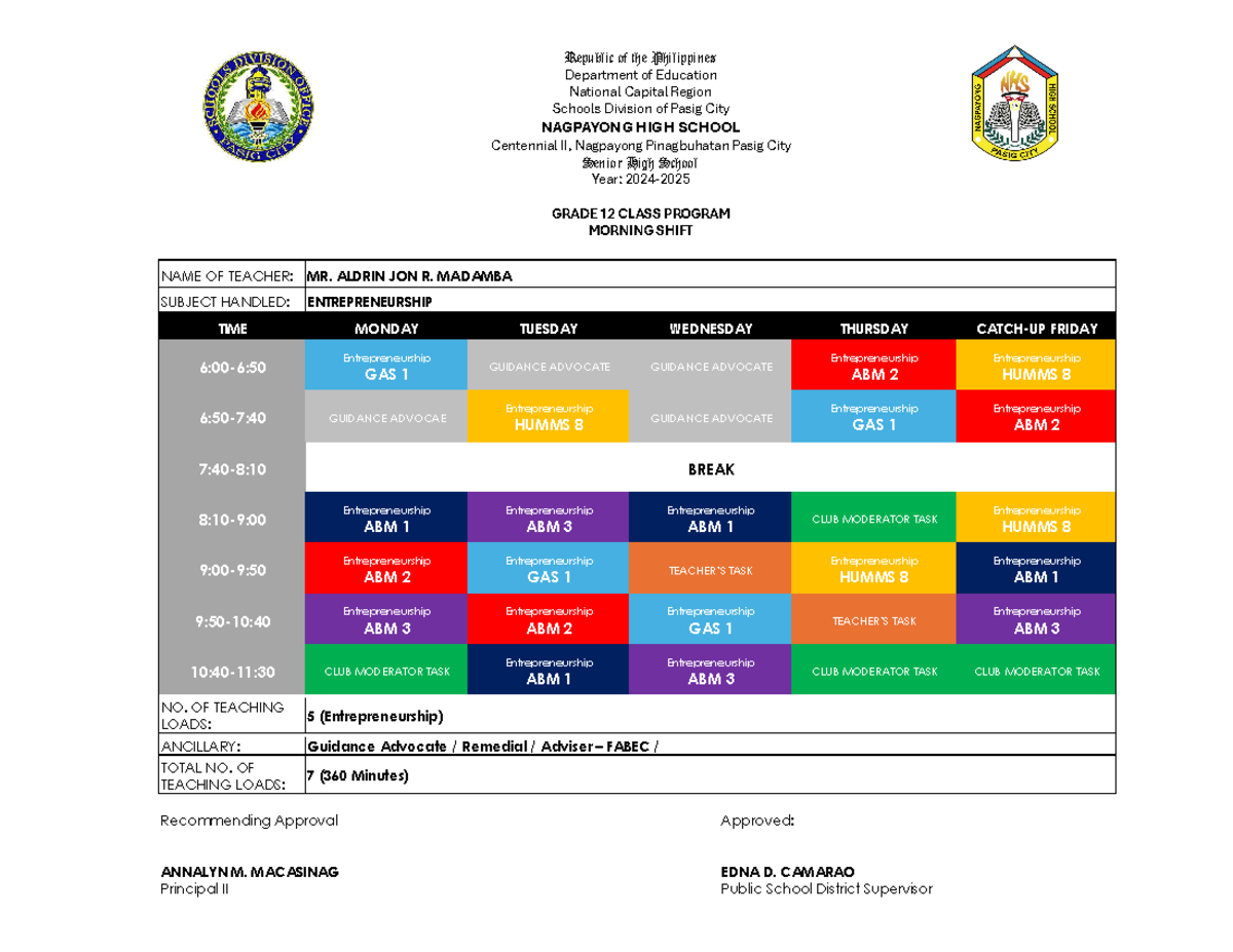 2ND SEM Schedule - good - Republic of the Philippines Department of ...