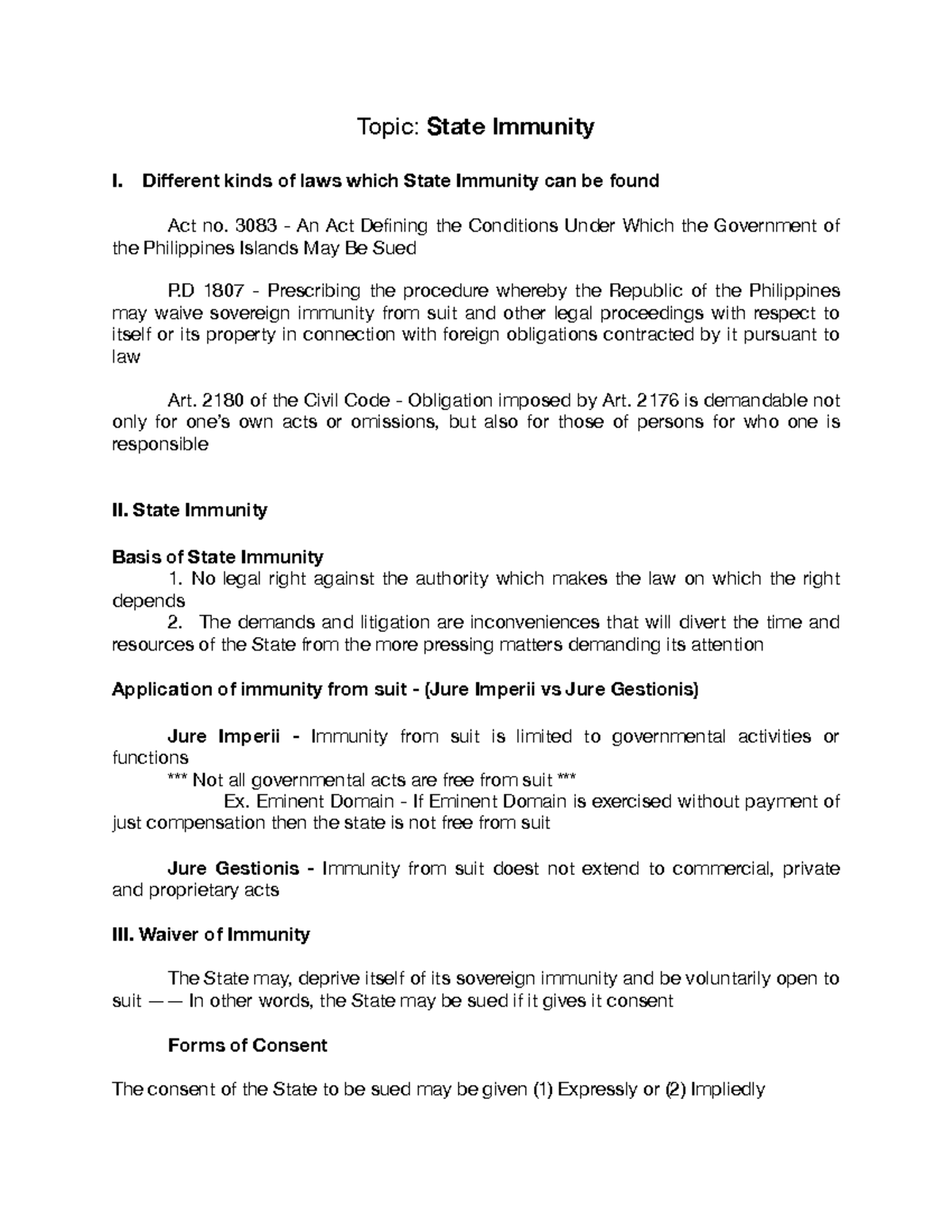 State Immunity - Different kinds of laws which State Immunity can be ...