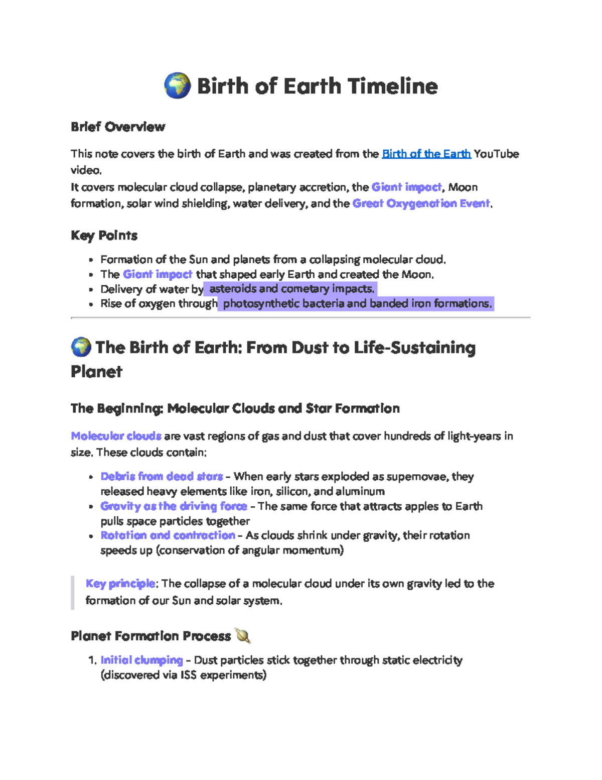 Birth of Earth Timeline Overview: Key Events and Processes - Studocu