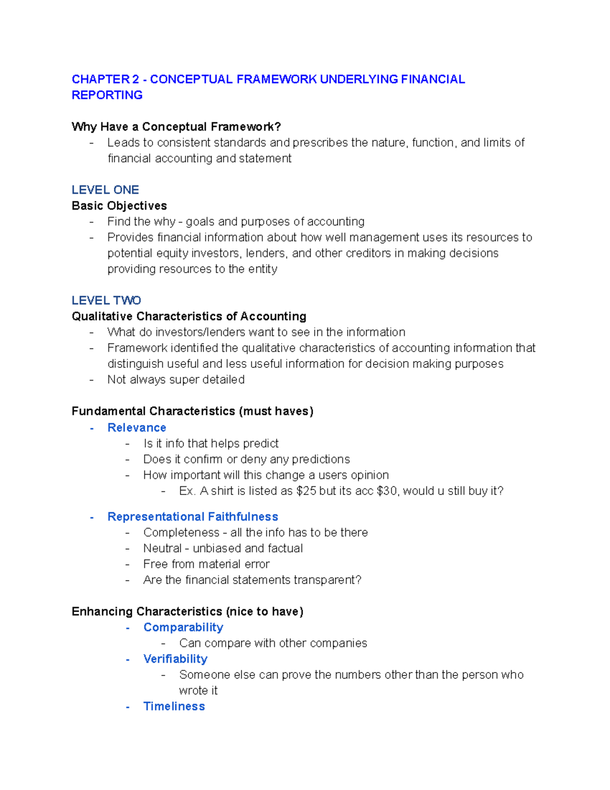MOS 3360 - Chapter 2: Conceptual Framework in Financial Reporting - Studocu