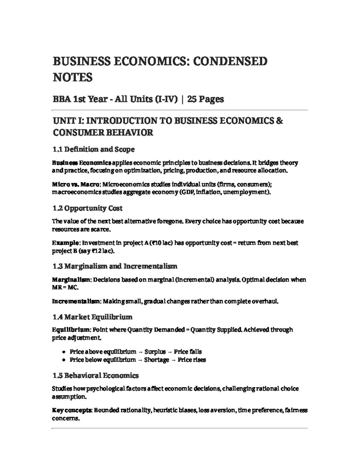 Business Economics Notes: Comprehensive Study Guide BBA 1st Year - Studocu