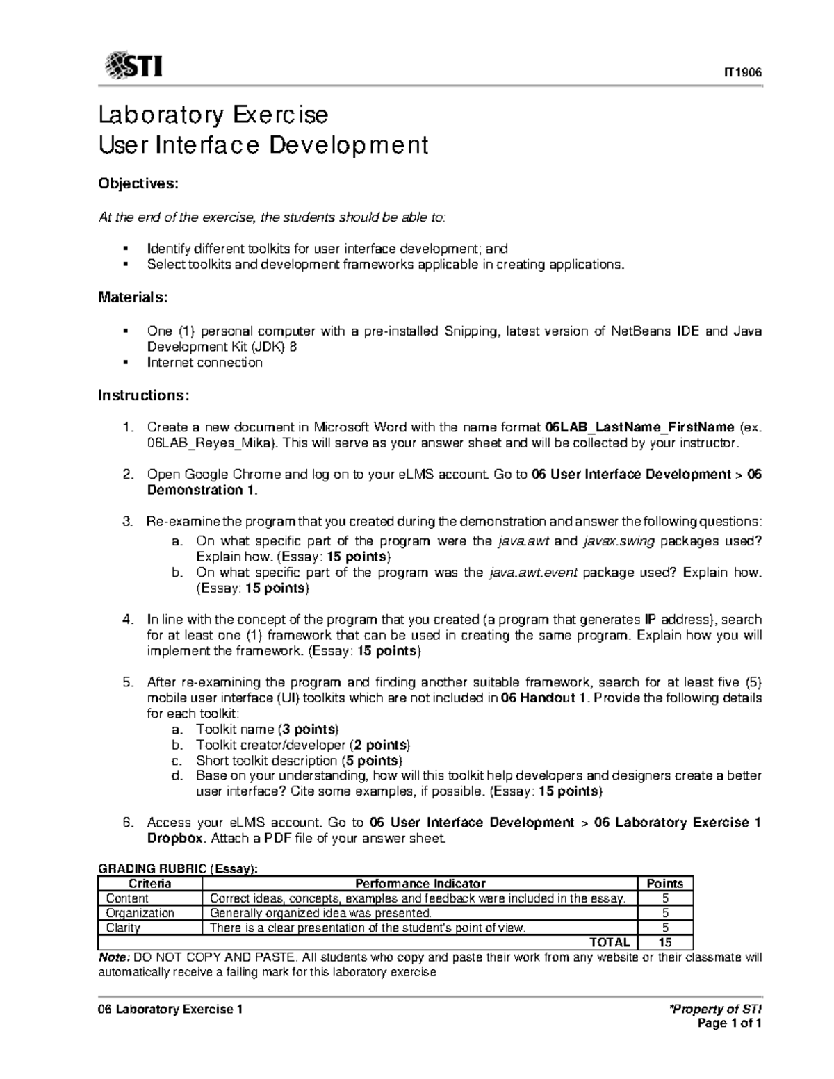 IT1906 Lab Exercise: User Interface Development & Toolkit Exploration ...