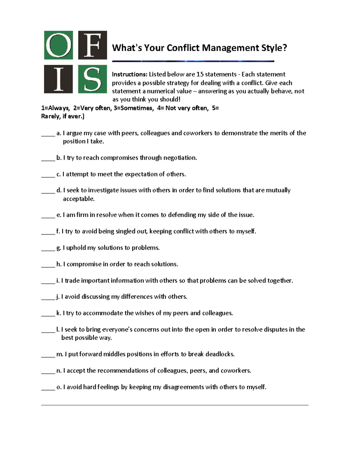 Conflict Management Styles Assessment (CM-101) - Studocu