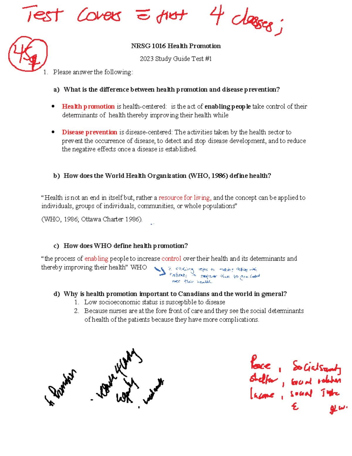 NRSG 1016 Health Promotion 2024 Study Guide for Test 2 Review - Studocu