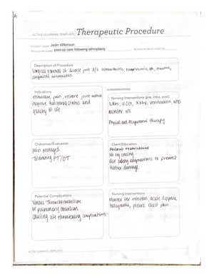 ATI Therapeutic Procedure Template - Indications Nursing Interventions ...