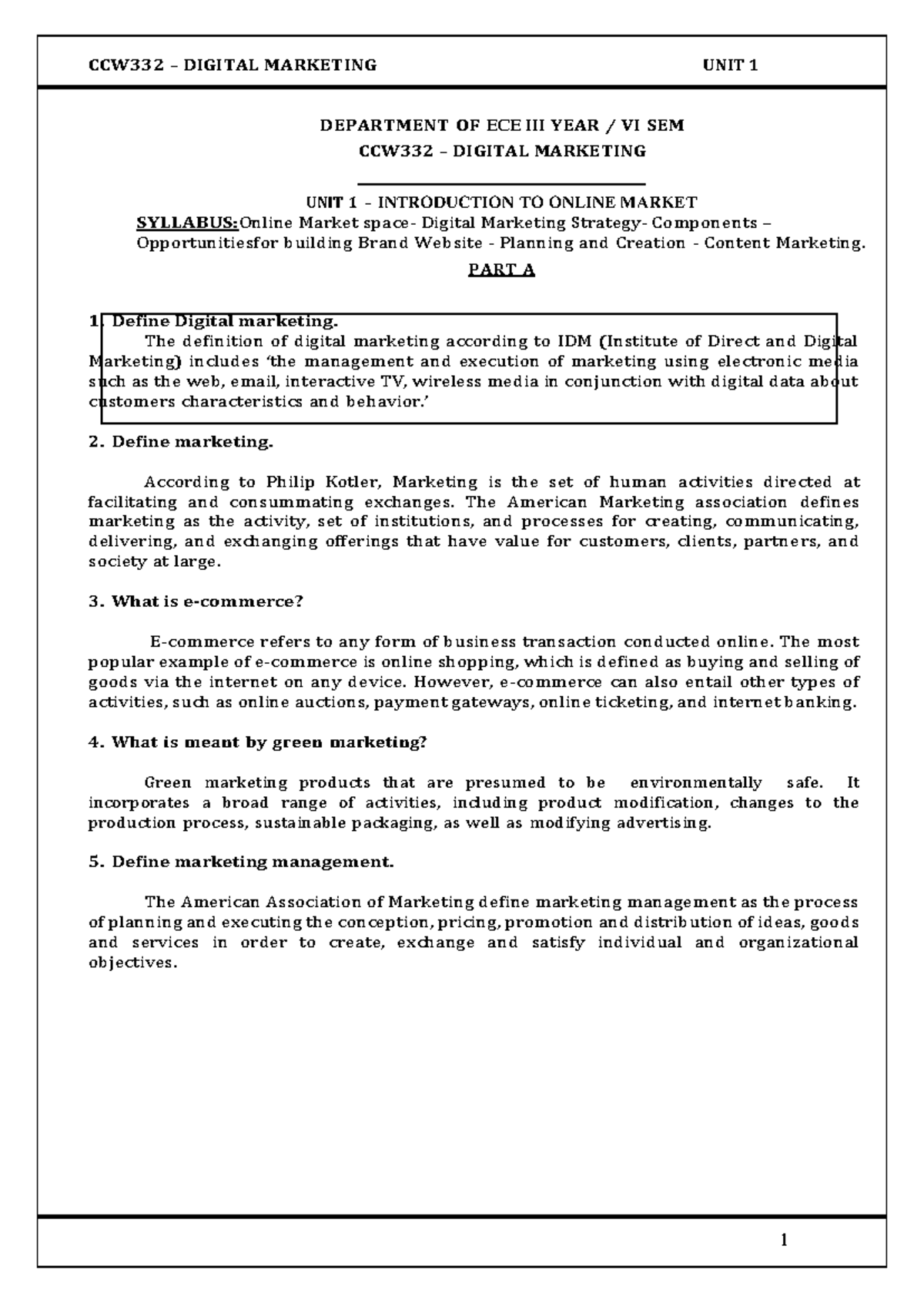 DM CCW332 – Digital Marketing Unit 1: Introduction & Core Concepts - Studocu