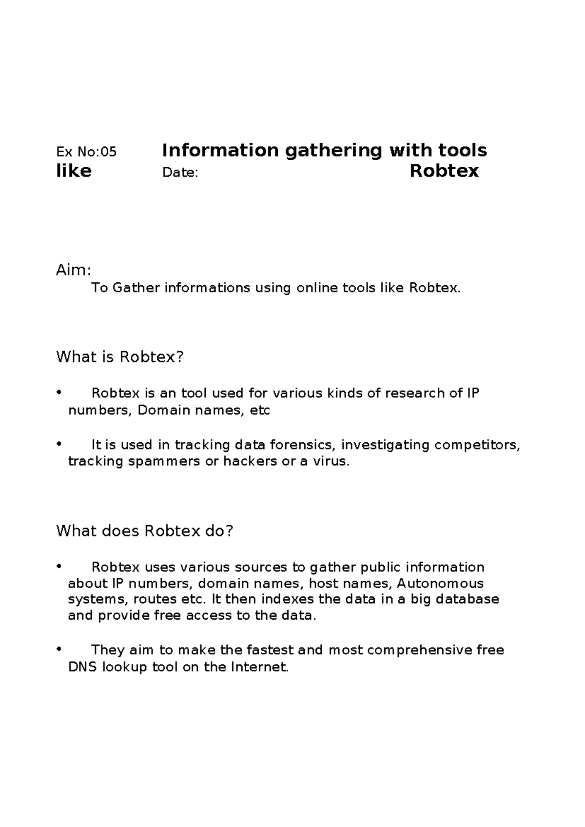Ex No-5: Information Gathering with Robtex Tool in Ethical Hacking ...