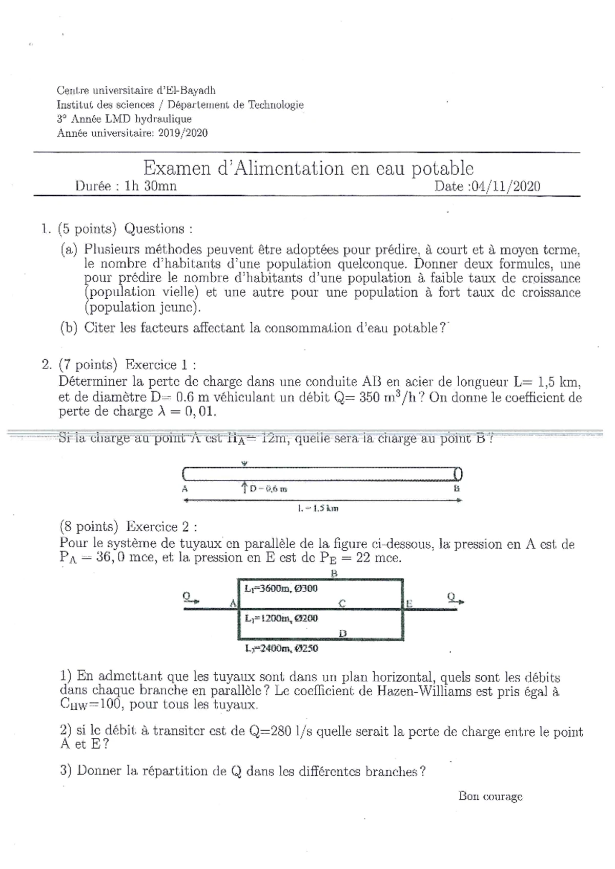 Cours AEP - Module d'alimentation en eau potable (AEP) + exercices d'application - COURS - Studocu