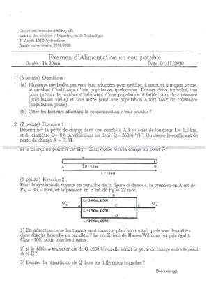 Cours AEP - Module d'alimentation en eau potable (AEP) + exercices d'application - COURS - Studocu