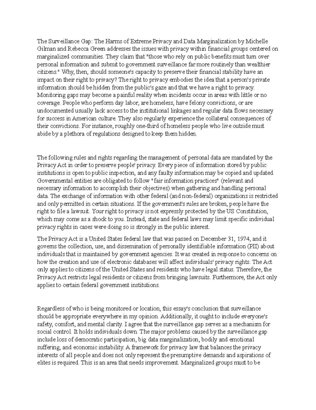 CYB 260 Module Two Activity: Privacy, Surveillance, and Marginalized ...