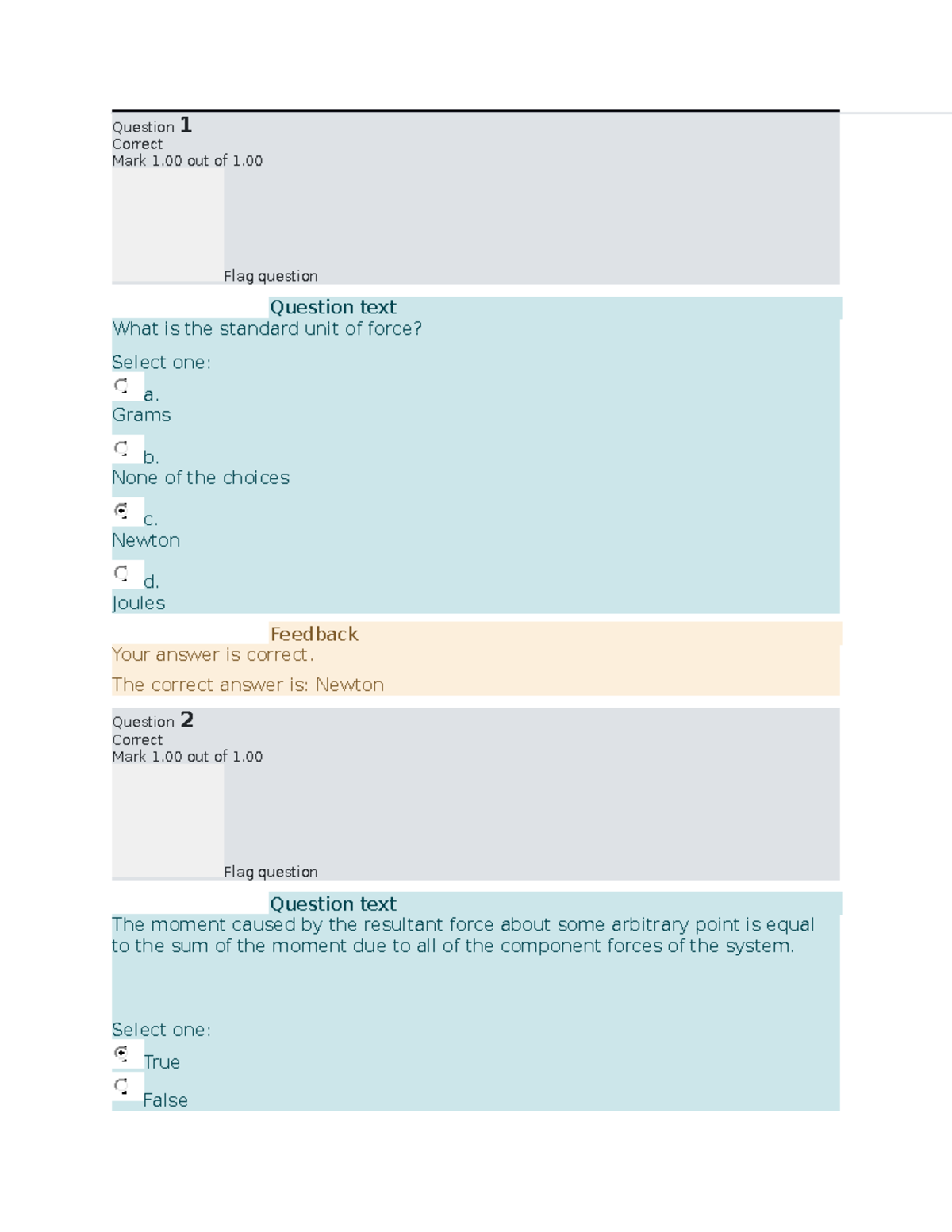 Calculus-Based Physics 1 midterm q2 - Question 1 Correct Mark 1 out of ...
