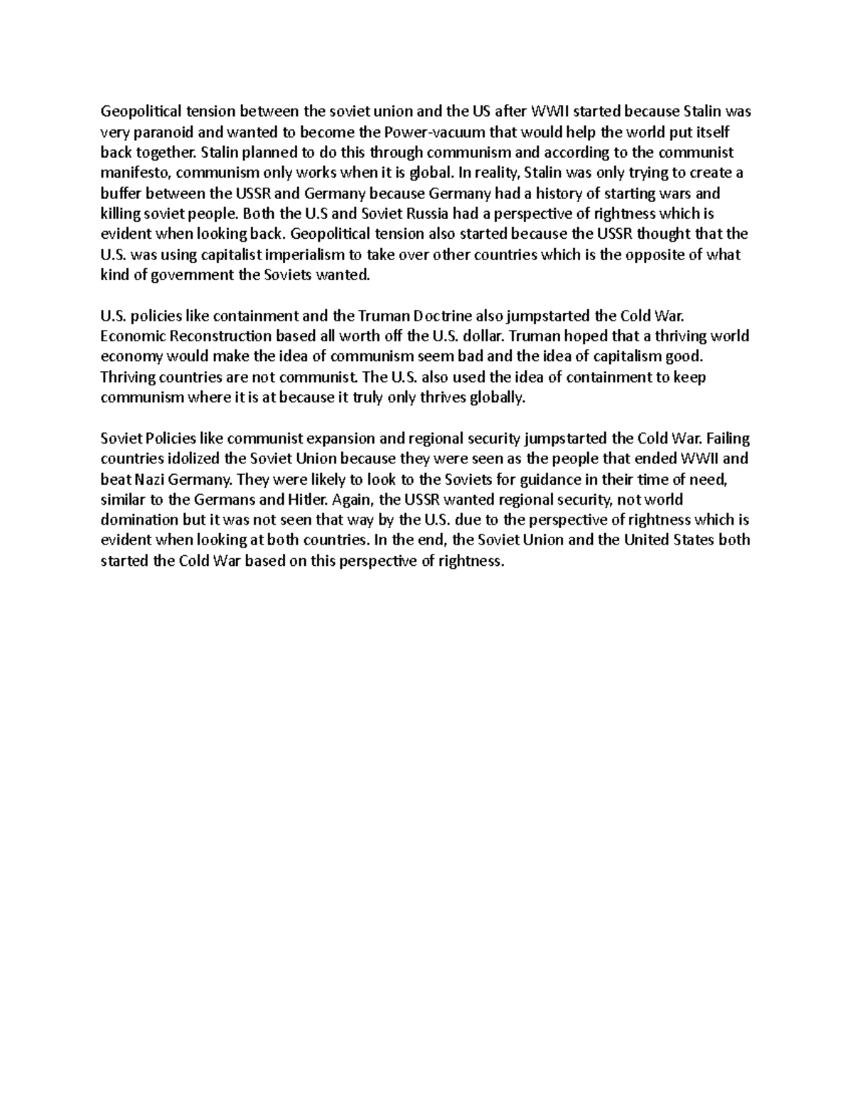 History Homework - Post-WWII US-USSR Geopolitical Tensions Explained ...