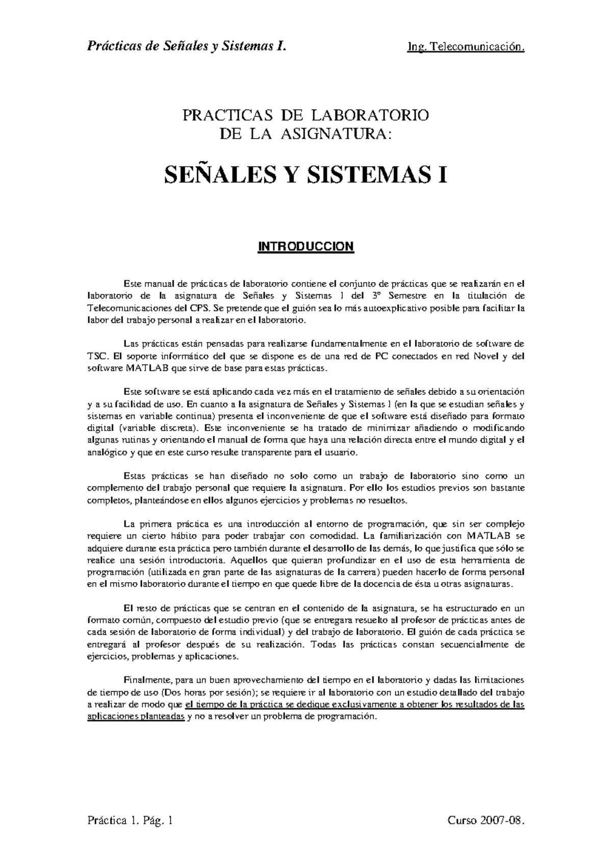Prácticas de Laboratorio: Señales y Sistemas I - Introducción a MATLAB ...