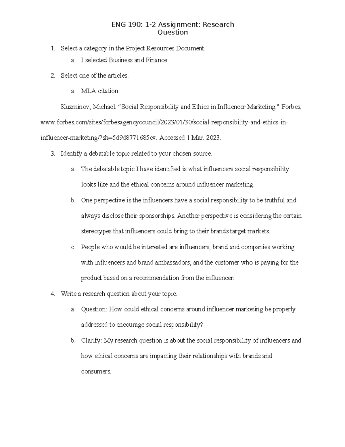 ENG 190 1-2 Assignment Research Question - ENG 190: 1-2 Assignment ...