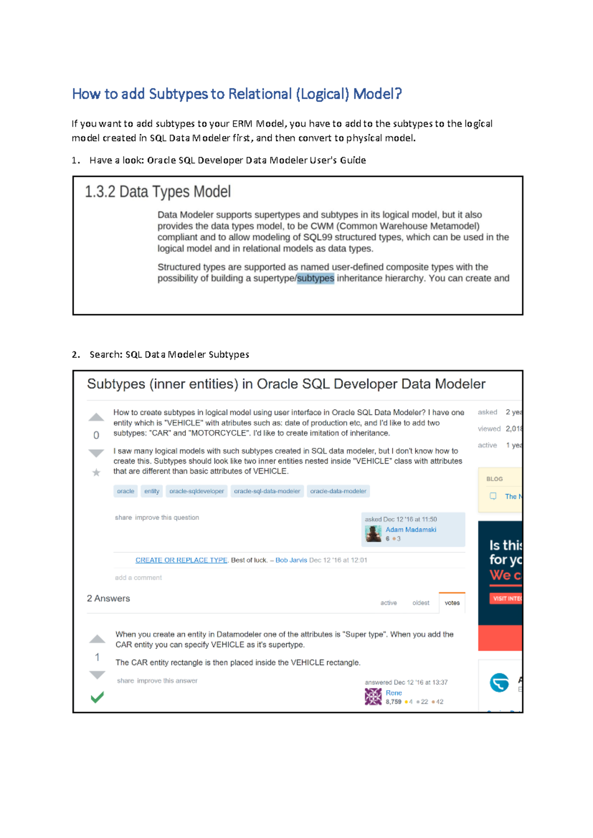 Oracle SQL Developer Data Modeler - Add Subtypes - How to add Subtypes ...